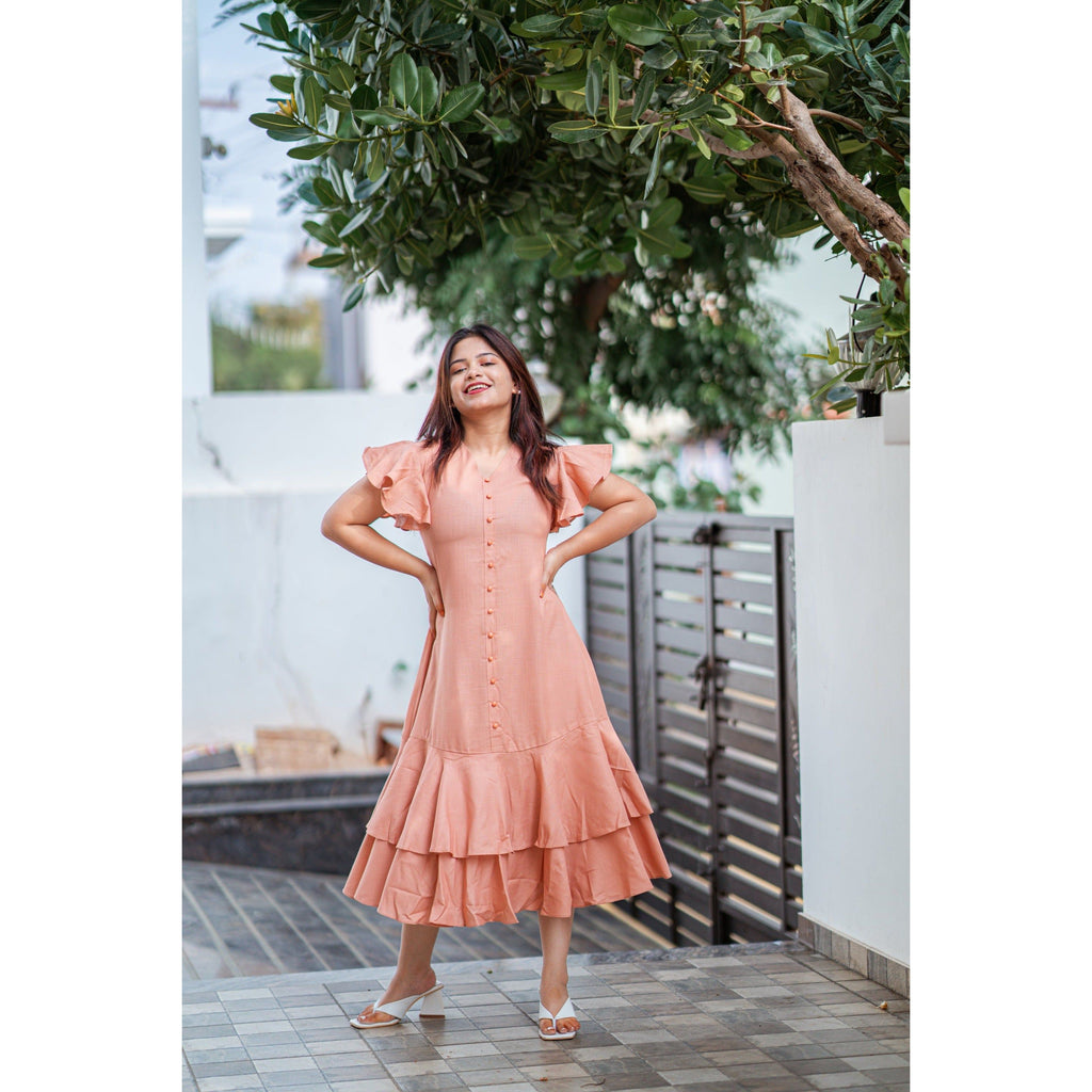 Peach Cotton Ruffled Dress – 21C
